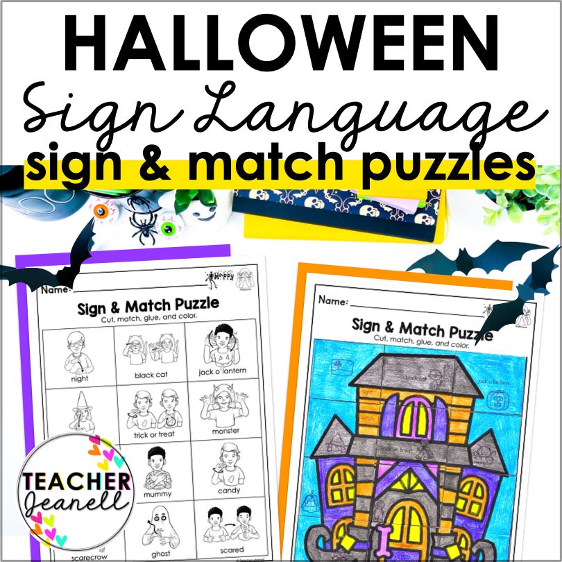 Halloween ASL Sign and Match Puzzles for Vocabulary and Fine Motor ...