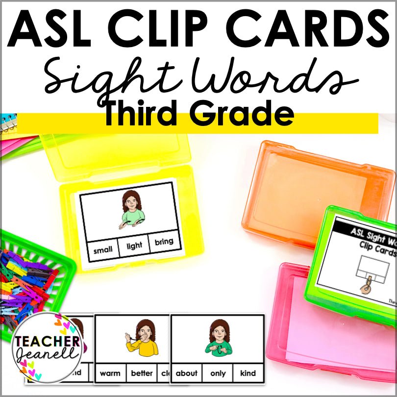 ASL Third Grade Sight Words Clip Cards: Interactive Sign Language Acti ...