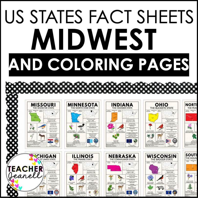 Midwest Region State Facts Poster Bundle – Educational Geography Print ...