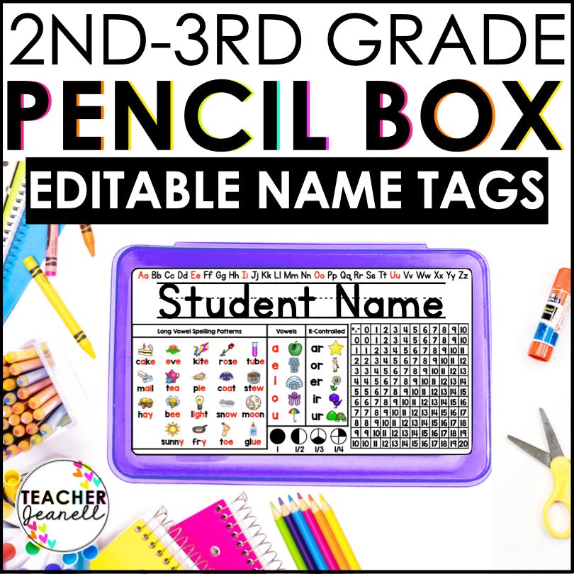 Editable Pencil Box Name Tags for 2nd and 3rd Grade with Learning ...