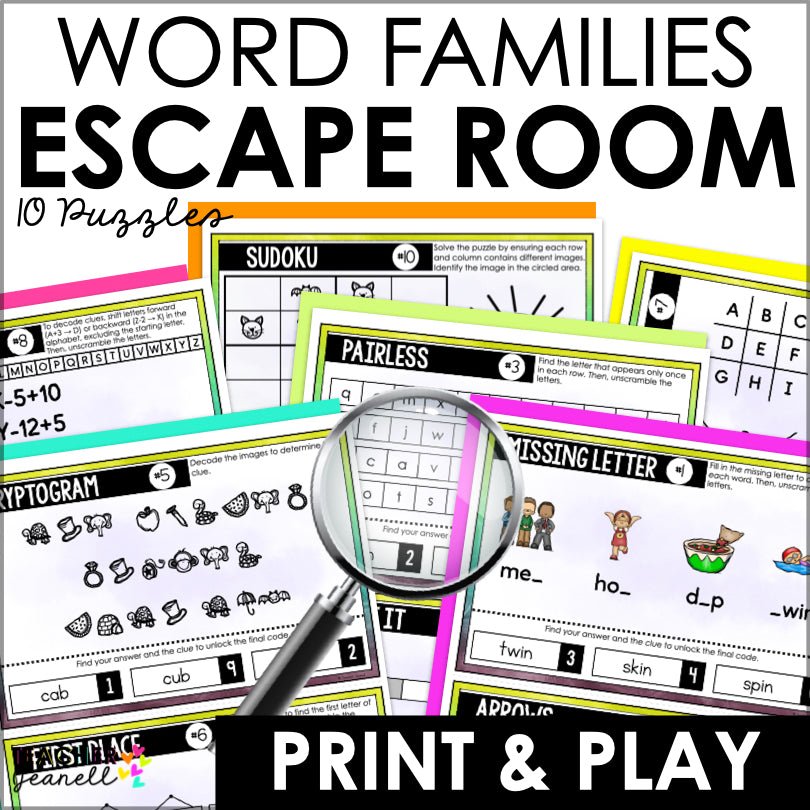 CVC and Blends Phonics Escape Room Game for Word Families Practice ...