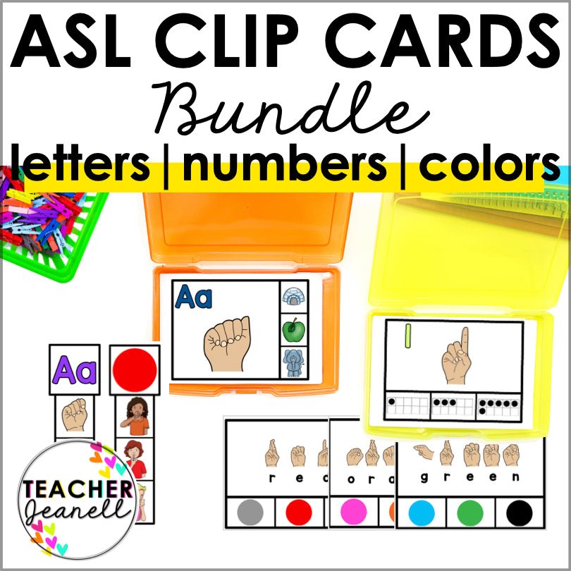 ASL Clip Cards Letters Numbers and Colors for Hands-On Sign Language ...
