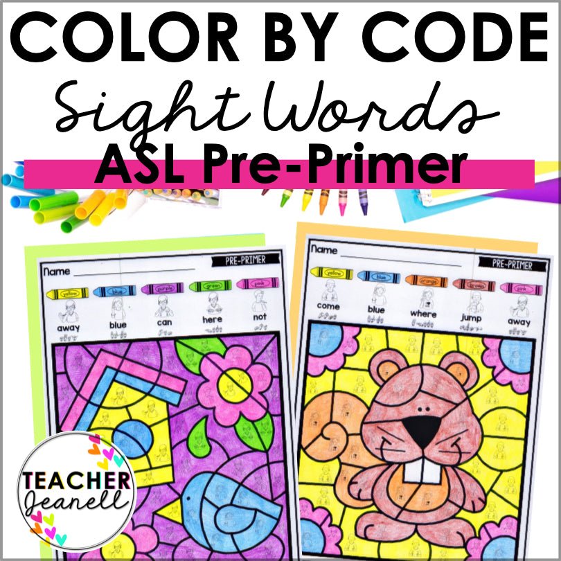 ASL Color by Code Worksheets Pre-Primer Sight Words for Reading ...