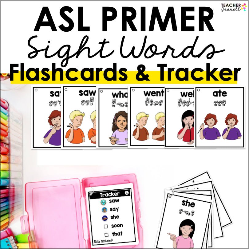 ASL Flashcards Primer Sight Words for Sign Language Learning and ...