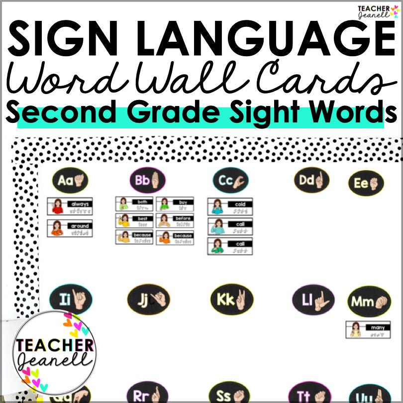 ASL Second Grade Sight Words Word Wall for Building Signing Skills ...