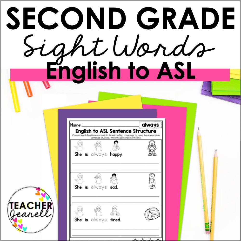 English to ASL Sentence Structure Worksheets for Second Grade Sight ...