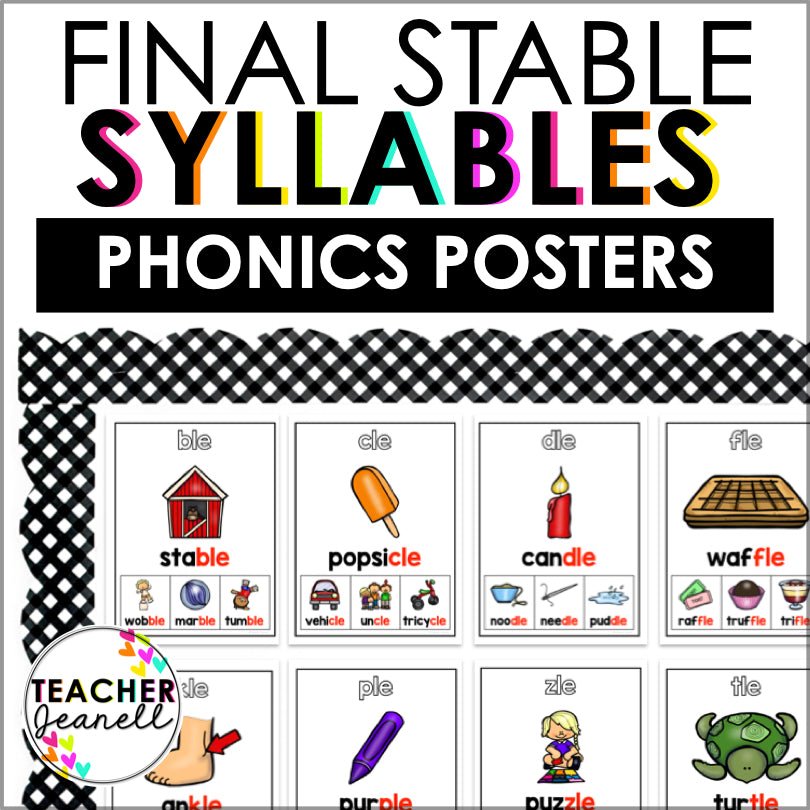 Final Stable Syllables Poster Set - Phonics Posters – Teacher Jeanell