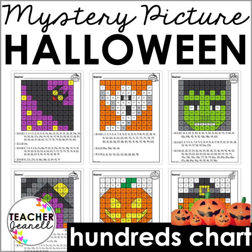 Halloween Hundreds Chart Mystery Picture Worksheets for Math Practice ...