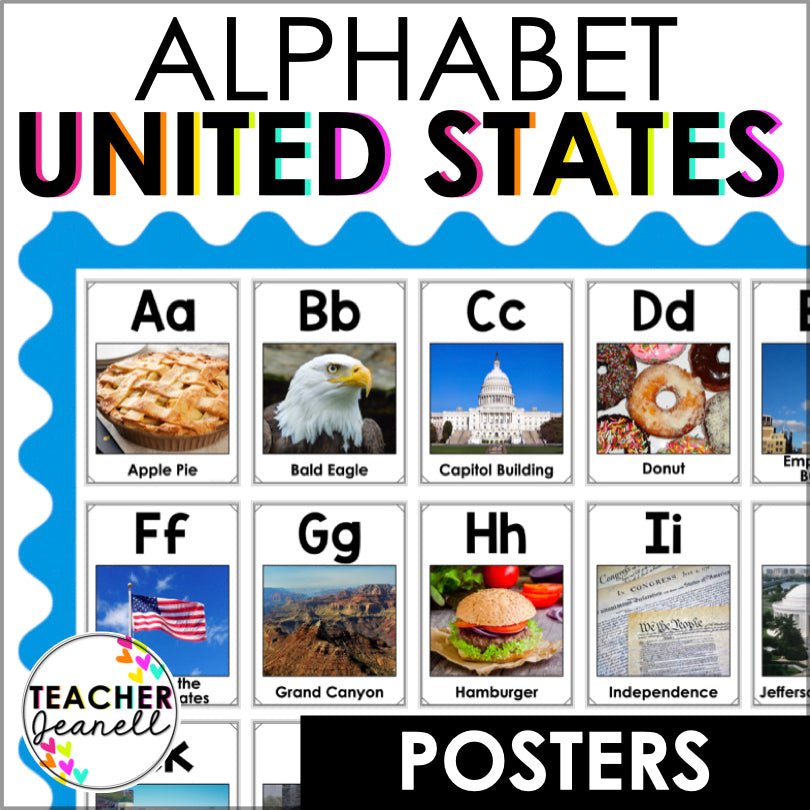 United States Alphabet Posters with American Symbols Landmarks and ...