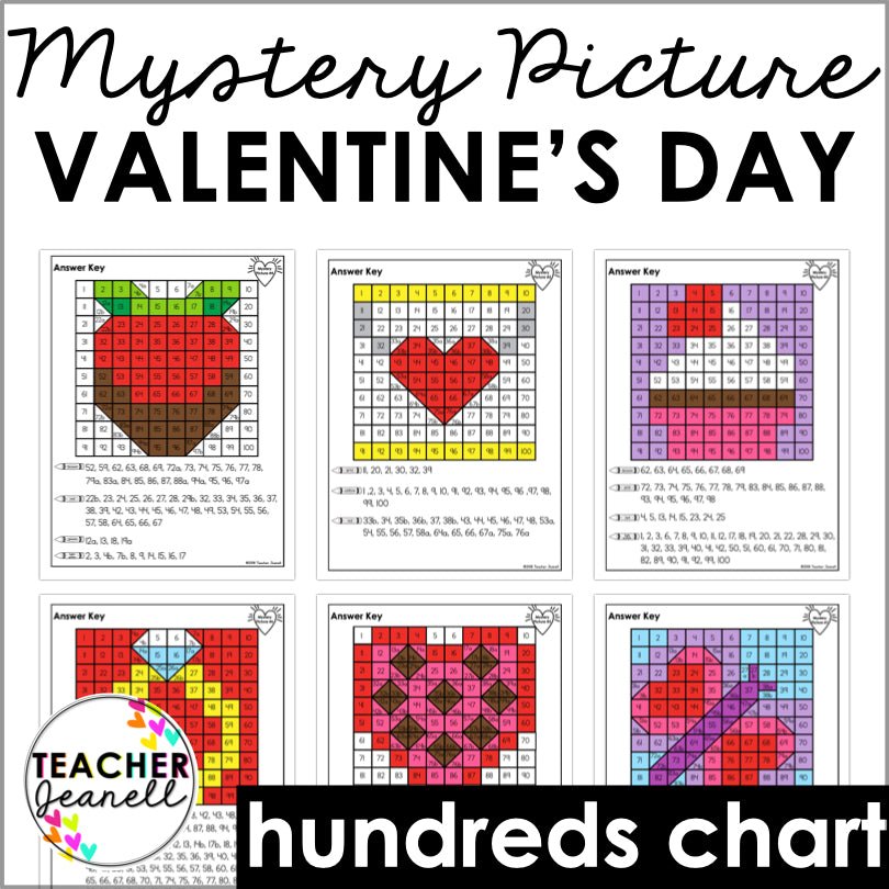 Valentine's Day Mystery Picture Hundreds Chart - Valentine's Day Math ...