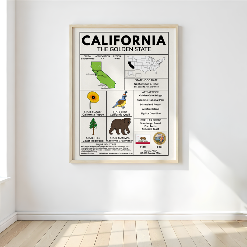 California State Facts Poster – Educational Geography Print for Classr ...