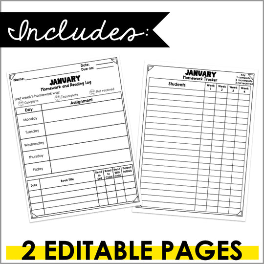 Editable Homework Cover Sheet with Reading Log for Student Success ...