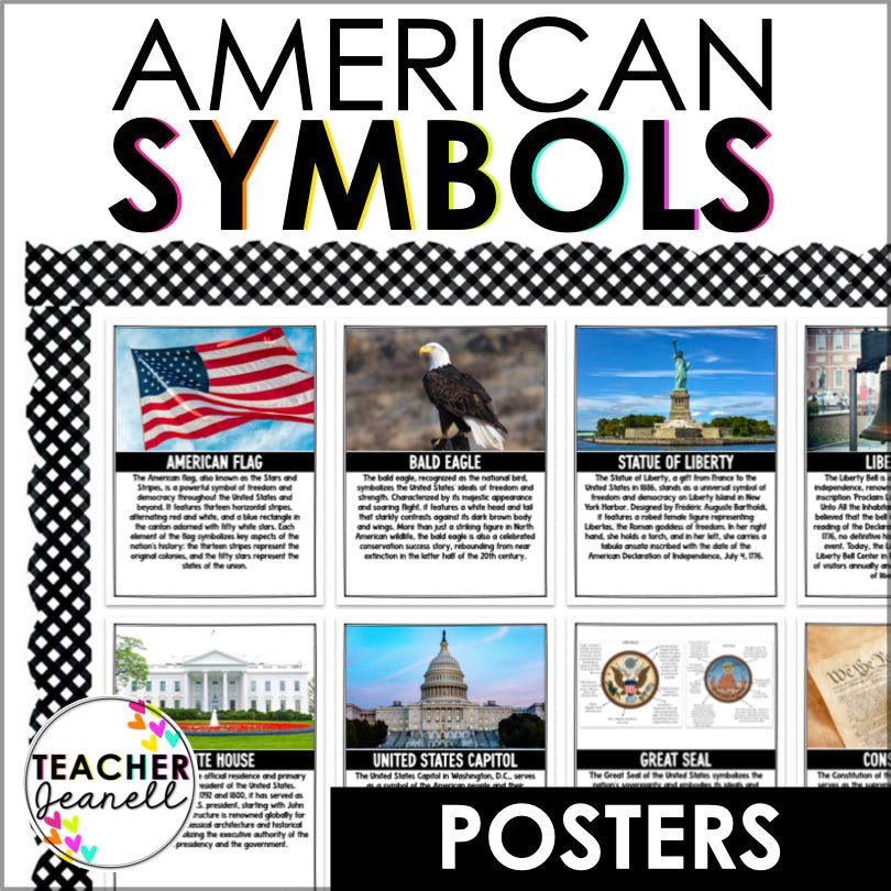 American Symbols Poster Set with Iconic U.S. Heritage and History ...