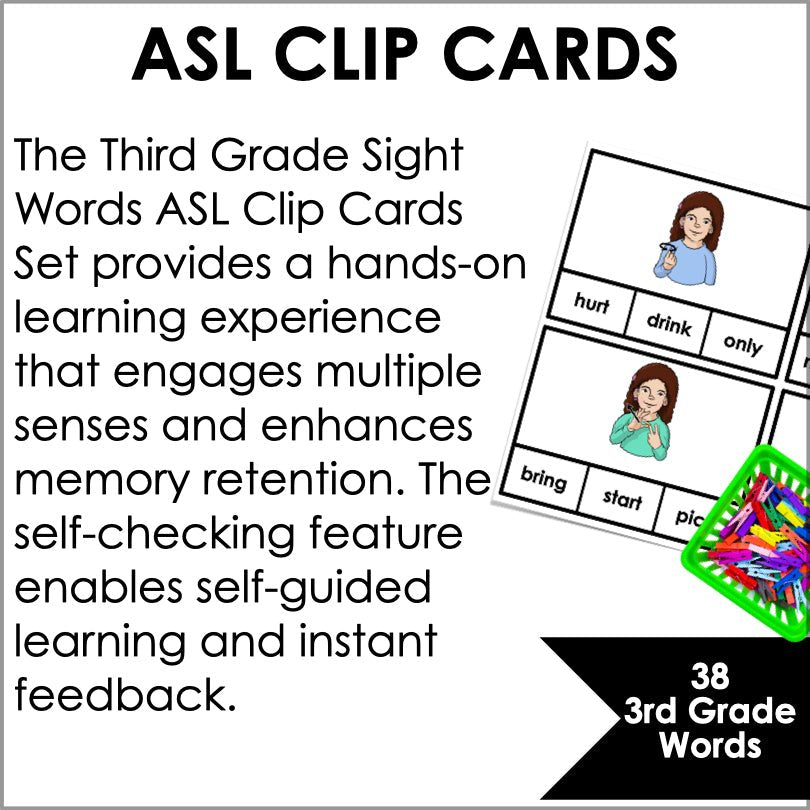 ASL Third Grade Sight Words Clip Cards: Interactive Sign Language Acti ...