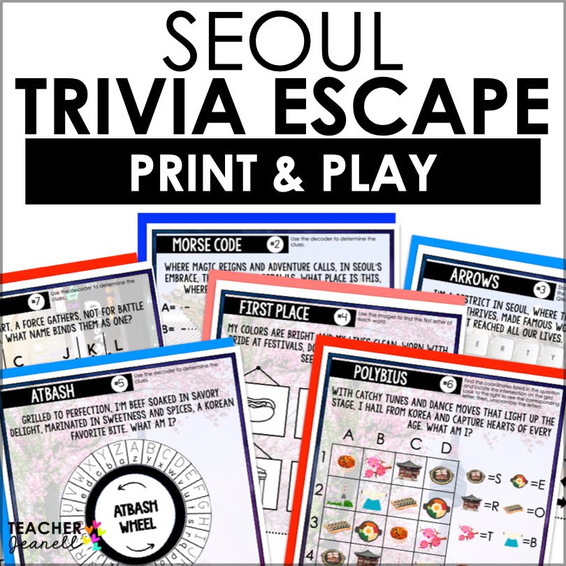 Seoul Escape Room Trivia Game - South Korea Printable Party Game ...