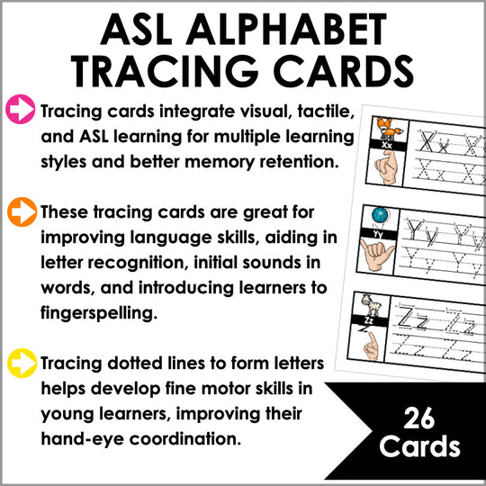ASL Alphabet Tracing Cards for Sign Language and Handwriting Skills ...