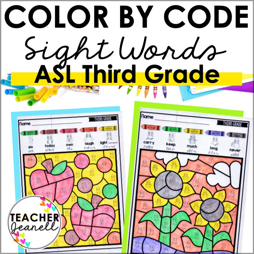 ASL Color by Code Third Grade Sight Words Worksheets – Teacher Jeanell