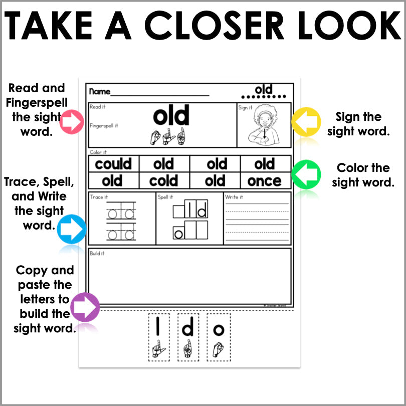 Sign Language Sight Words First Grade Worksheets for ASL Learning and ...