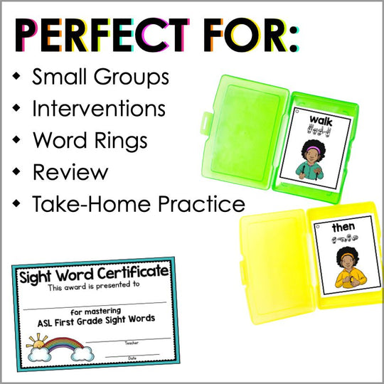 ASL Flashcards First Grade Sight Words for Sign Language Learning ...