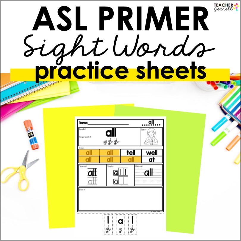 ASL Primer Sight Word Worksheets for Sign Language Learning and ...