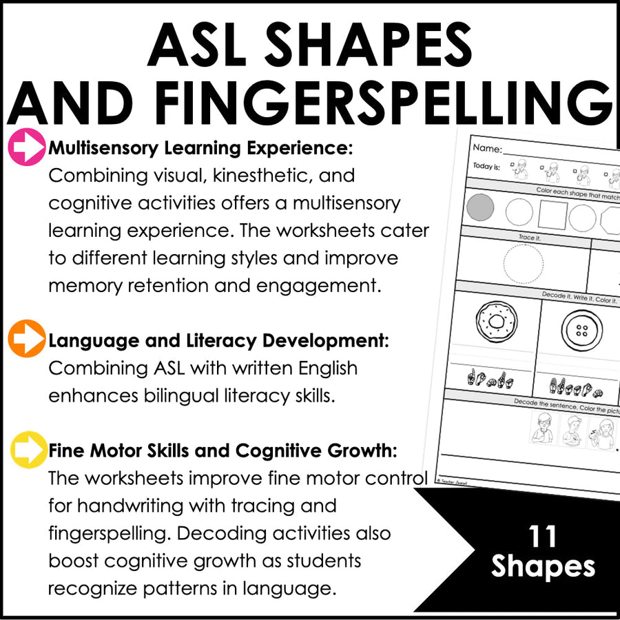 ASL Shapes and Fingerspelling Worksheets for Shape Recognition and ...
