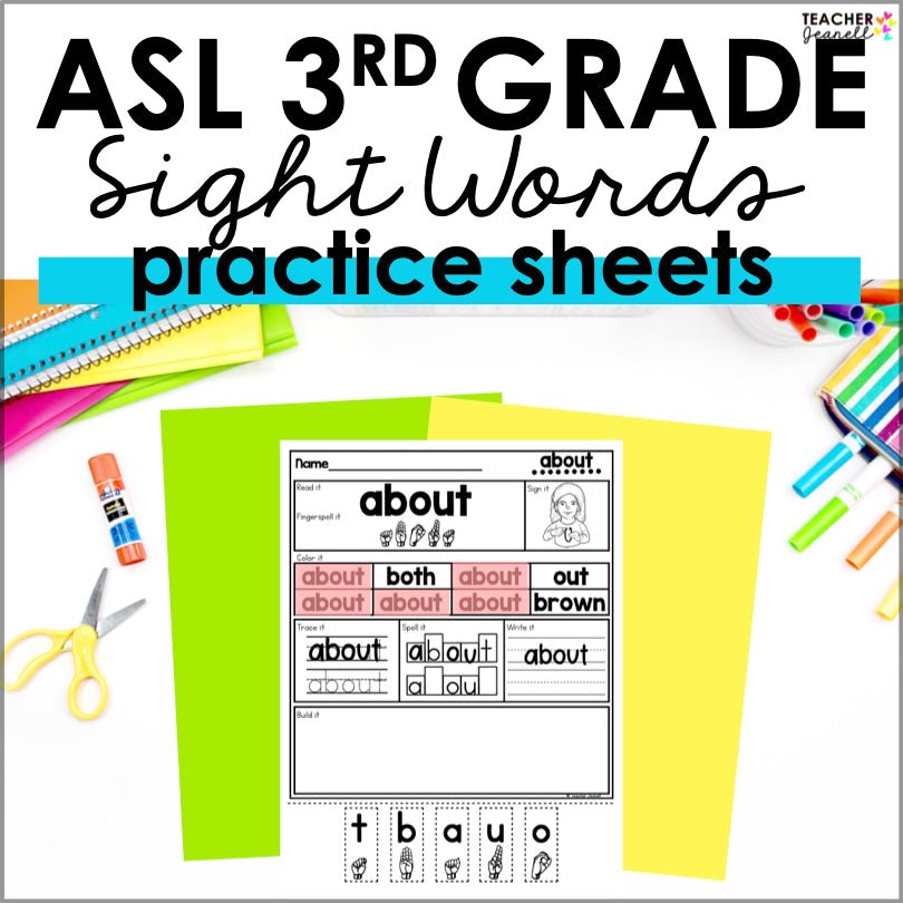 ASL Third Grade Sight Word Worksheets for Sign Language Learning ...