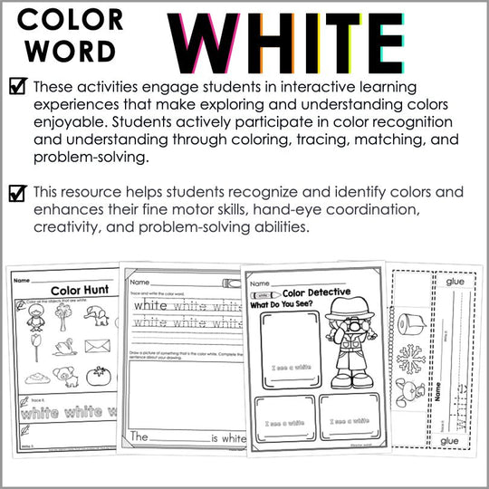 Color White Worksheets and Activities - Color Identification – Teacher ...