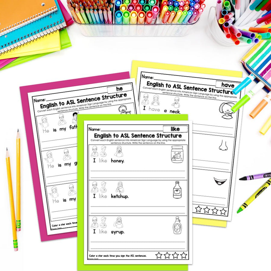 English to ASL Sentence Structure Worksheets Primer Sight Words for ...