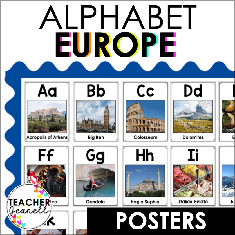 Europe Alphabet Posters with Landmarks, Foods, and Attractions ...